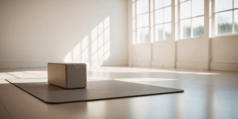 Bright Yoga Space with Block on Mat and Natural Light. Stock Image ...