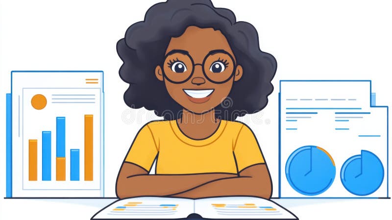 Smart Girl Analyzing Data stock illustration. Illustration of student ...