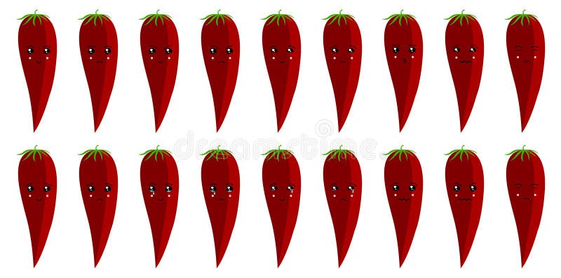 Illustrate Vegetable Emoji of Chilly Expressing Smile, Cry, Surprise ...