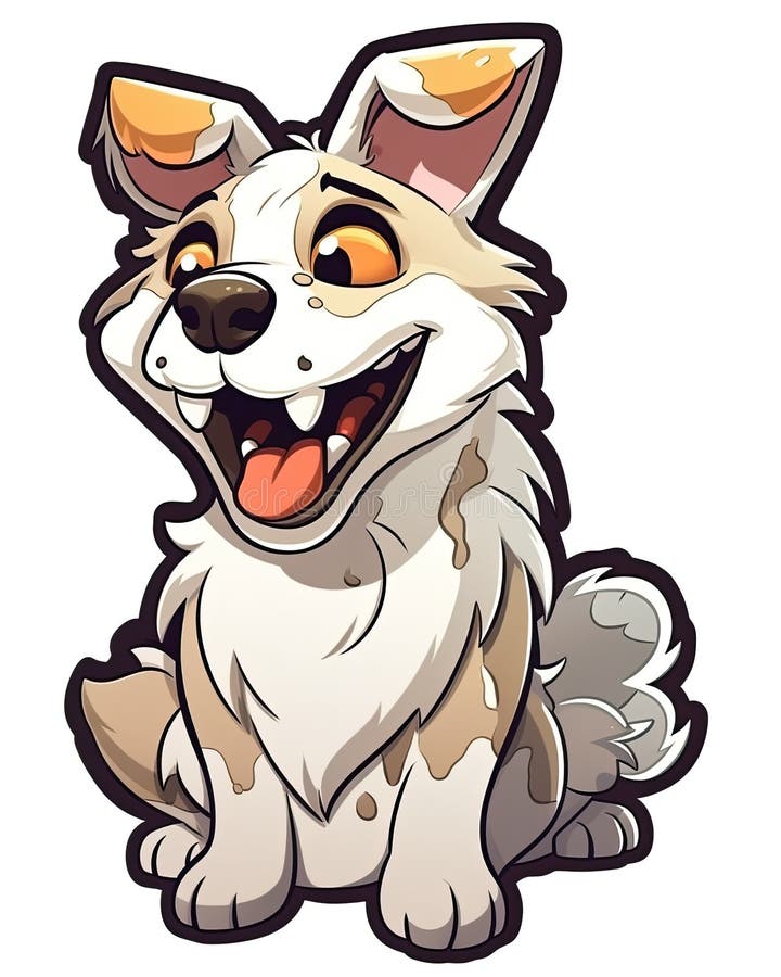 Sticker of a Cute and Happy Dog, Sticker in Cartoon Style, White ...