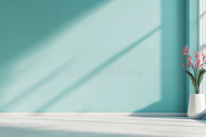 Brightened Interior with Turquoise Walls and Sunlight Streaming through ...