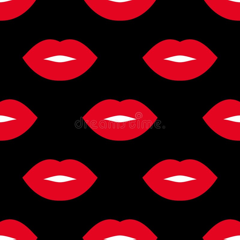 Brightf Emale Lips. Seamless Vector Pattern with Red Lips on the Black ...