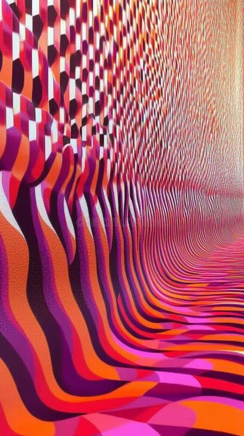 Brightly Colored Abstract Mural with Wavy Patterns and Depth Illusion ...