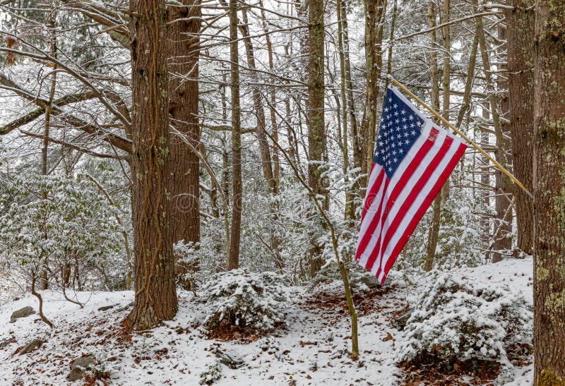 Brightly Colored American Flag Surrounded by White Snow Stock Photo ...