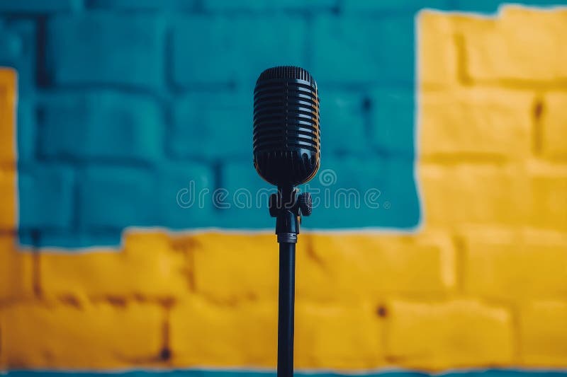Brightly Colored Backdrop with a Microphone Set Up for a Performance or ...