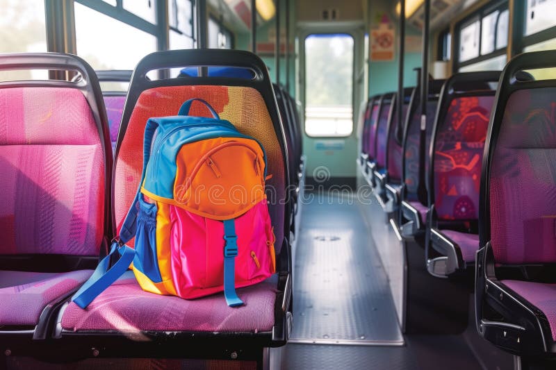 Brightly Colored Backpack on a Bus Seat, with the Aisle beside it Stock ...