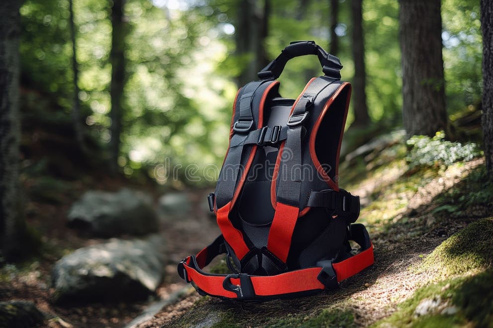 Backpack Resting on a Forest Trail Under Dappled Sunlight among Trees ...