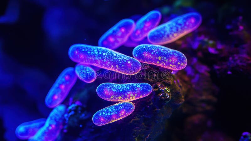 Microscopic Observation of Glowing Bacteria Illuminated by UV Light in ...