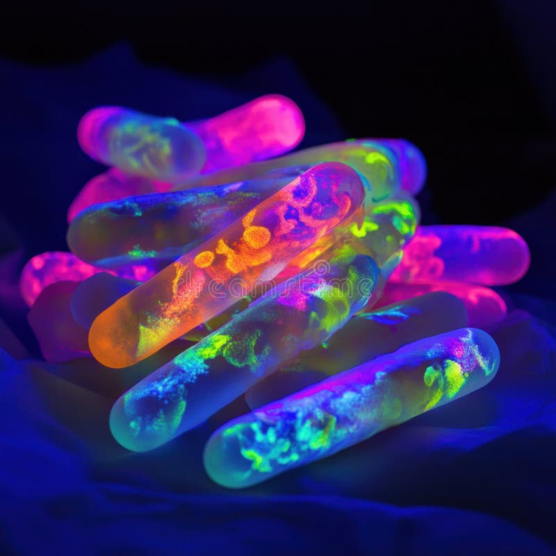 Glowing Bacteria Brightly Illuminated Under Ultraviolet Light in a Dark ...