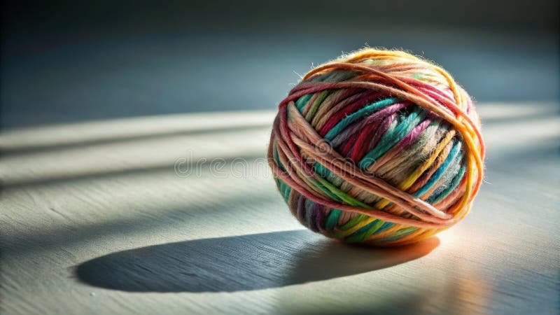 A Brightly Colored Ball of Yarn Sits in Sunlight Casting a Shadow on a ...