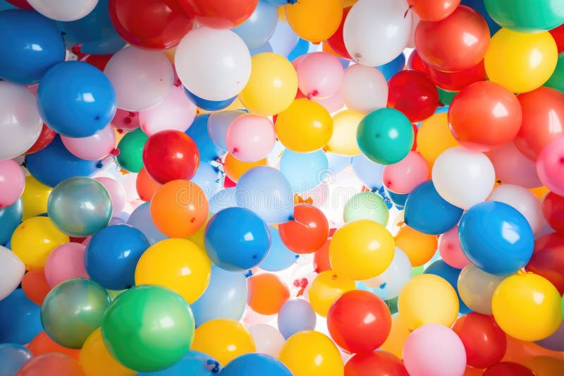 Brightly Colored Balloons Clustered and Floating Overhead Stock ...
