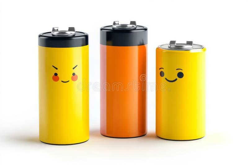 Brightly Colored Batteries with Playful Faces, Showcasing Yellow ...