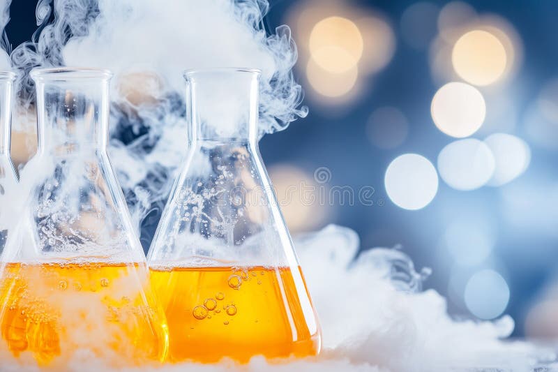 Brightly Colored Beakers Bubble and Release Smoke, Showcasing the Magic ...