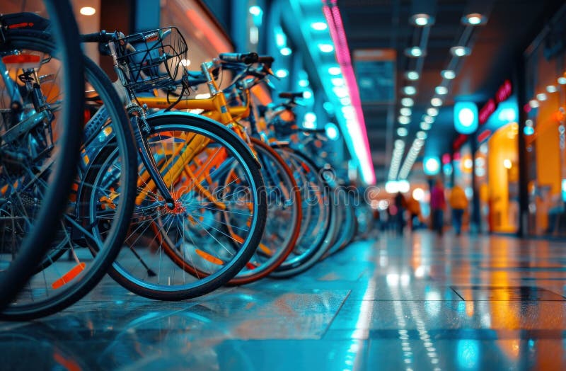 Brightly Colored Bicycles Line the Sidewalk Stock Image - Image of ...