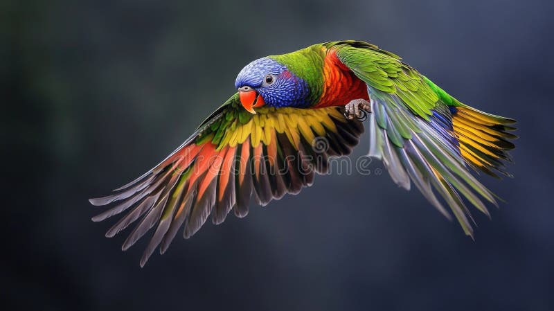 A Brightly Colored Bird Soaring through the Sky with Vibrant Feathers ...