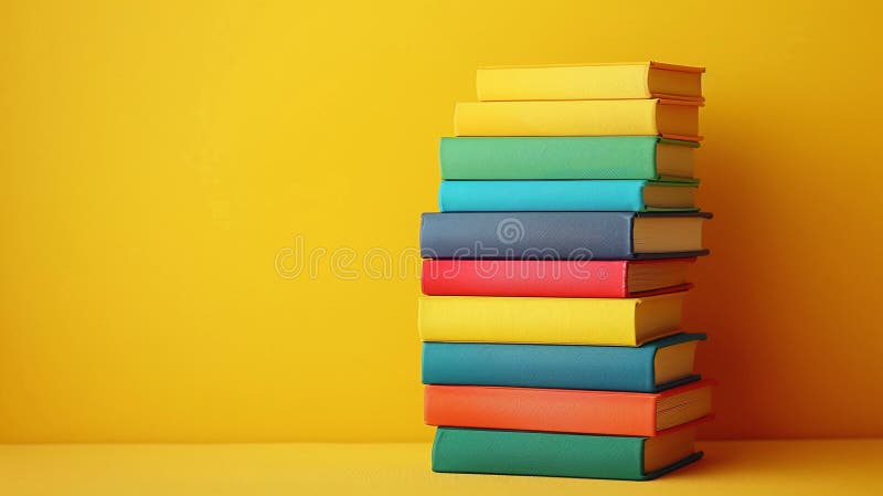 Brightly Colored Books Stacked on Yellow Background Representing ...