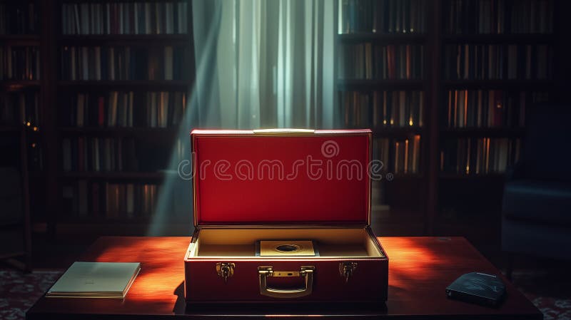 A Mysterious Briefcase Rests on a Wooden Table Illuminated by Soft ...