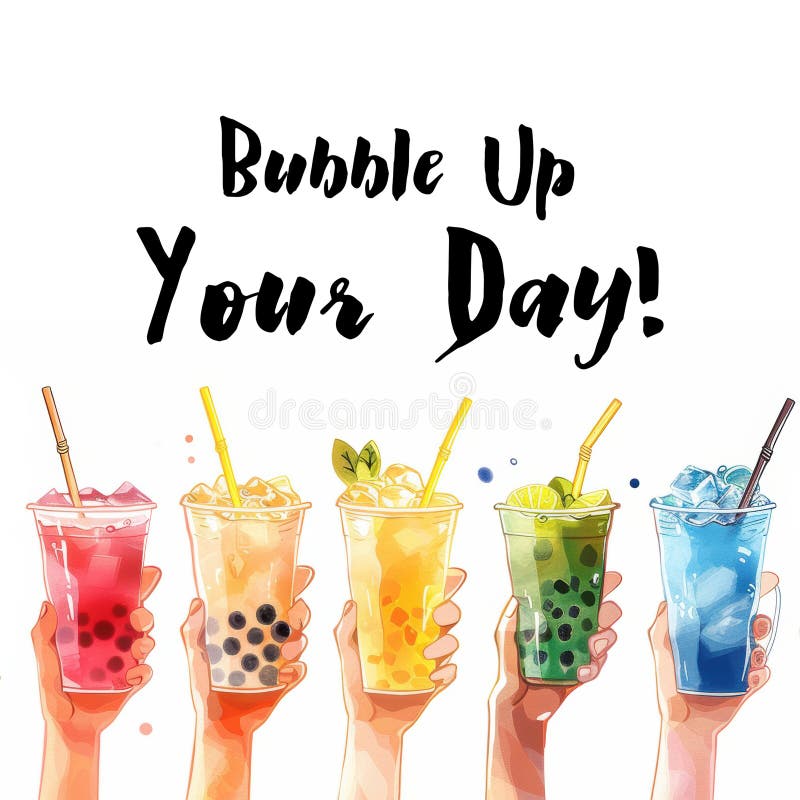 Brightly Colored Bubble Tea Drinks with Different Flavors and Garnishes ...