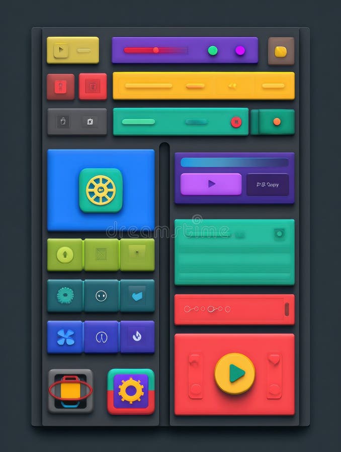 Unique Arrangement of Colorful User Interface Elements in a Modern ...