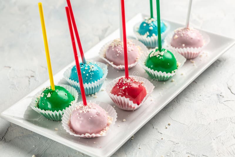 Brightly Colored Cake Pops on a White Plate, Catering Banner, Menu ...