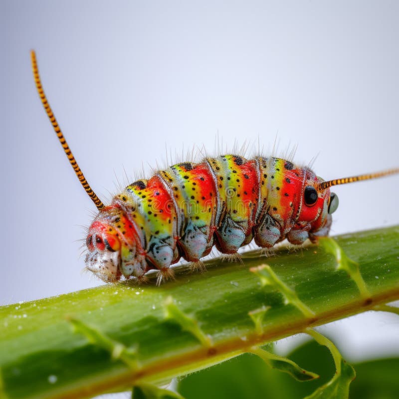 Colorful Caterpillar on Green Plant: a Vibrant Display of Nature Stock ...
