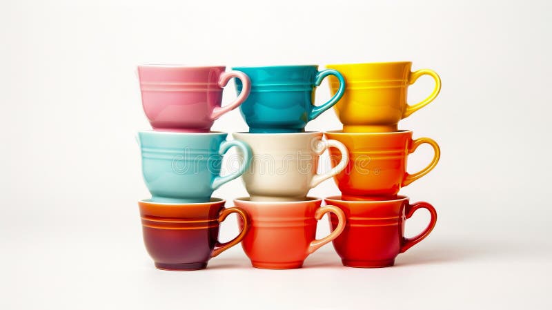 Bright and Colorful Ceramic Cups Stacked in a Pyramid. Perfect for Home ...