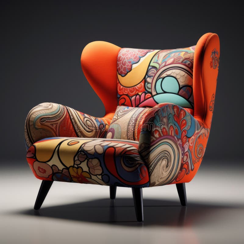 Colorful Armchair with Abstract Floral Pattern - Modern American Design ...