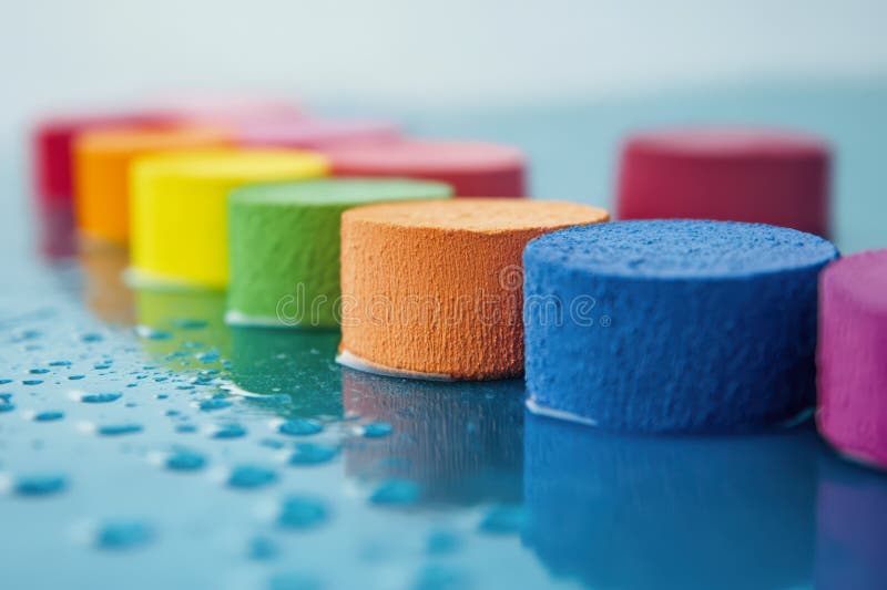Brightly Colored Chalk Pieces Arranged on a Reflective Surface Stock ...