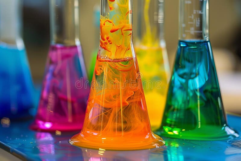 Colorful Laboratory Flasks with Vivid Chemicals Stock Image - Image of ...