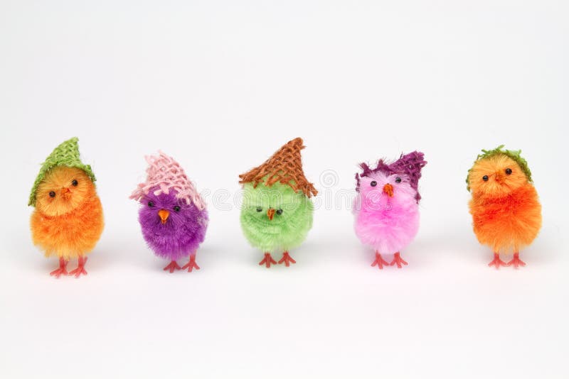 Brightly Colored Chickens in a Row Stock Image - Image of chick, group ...