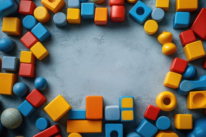 Brightly Colored Childrenâ€™s Toys and Blocks on White Background ...