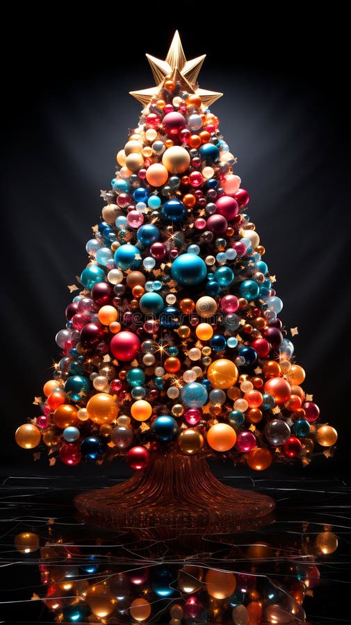 Brightly Colored Christmas Tree on Display in Dark Room. Generative AI ...