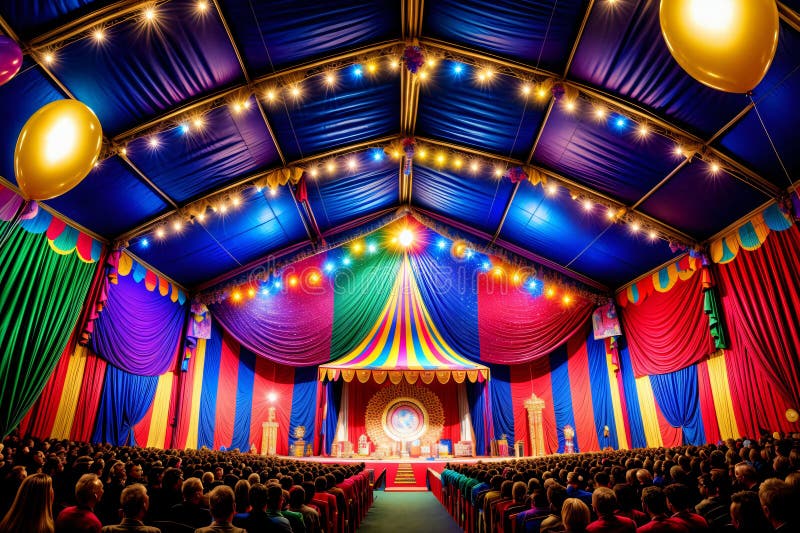 A Brightly Colored Circus Tent with a Stage Full of People. Generative ...