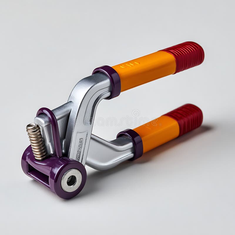A Brightly Colored Clamp with Metal and Plastic Components on a White ...