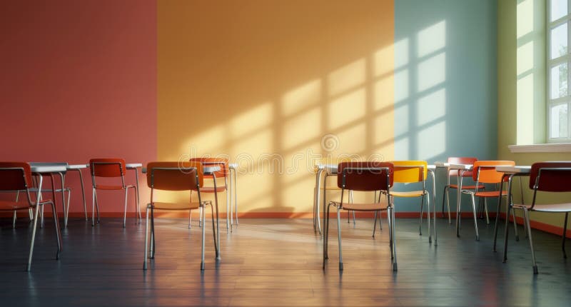 Brightly Colored Classroom with Orange and Blue Walls during Daylight ...
