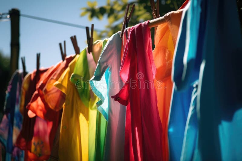 Brightly Colored Clothes Fluttering in the Breeze on a Sunny Day Stock ...