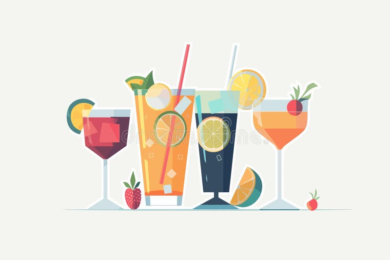 Brightly Colored Cocktails at a Summer Party Isolated Vector Style ...