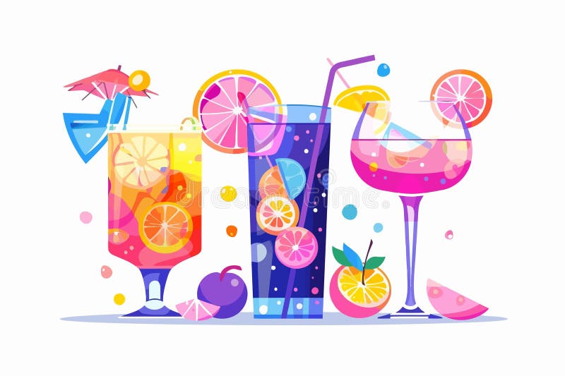 Brightly Colored Cocktails at a Summer Party Isolated Vector Style ...