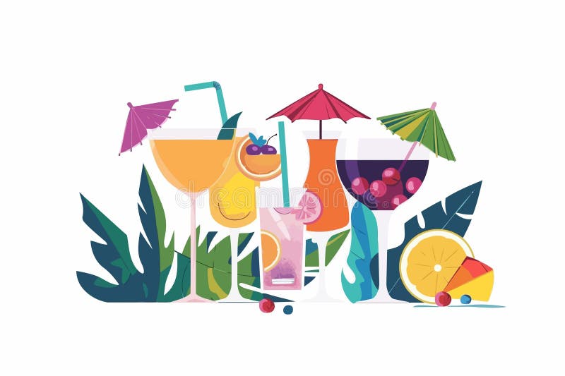 Brightly Colored Cocktails at a Summer Party Isolated Vector Style ...