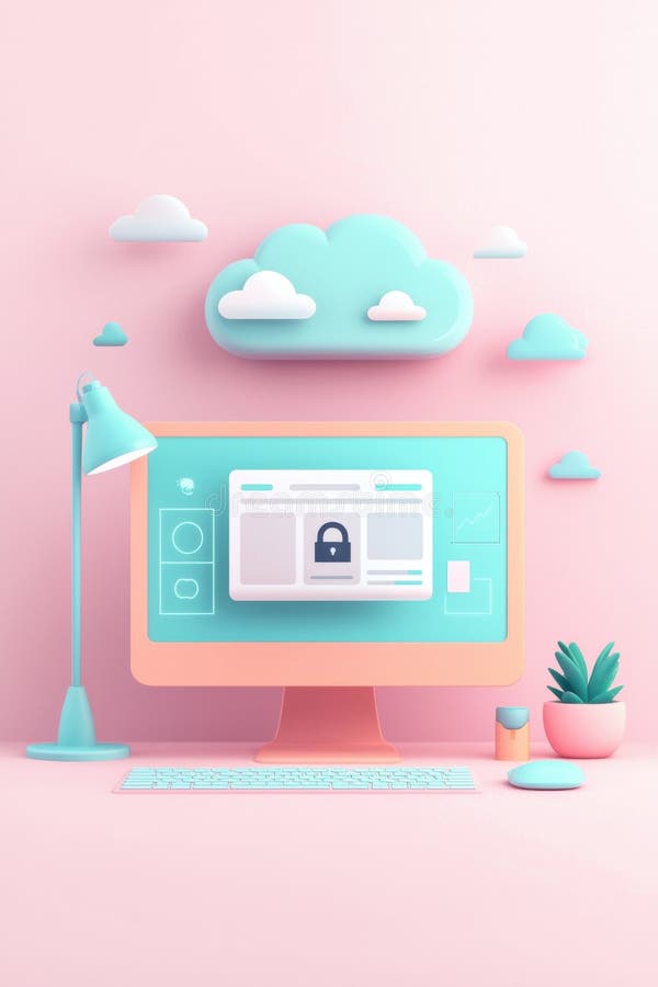 Colorful Digital Workspace Illustration with Modern Design and Security ...