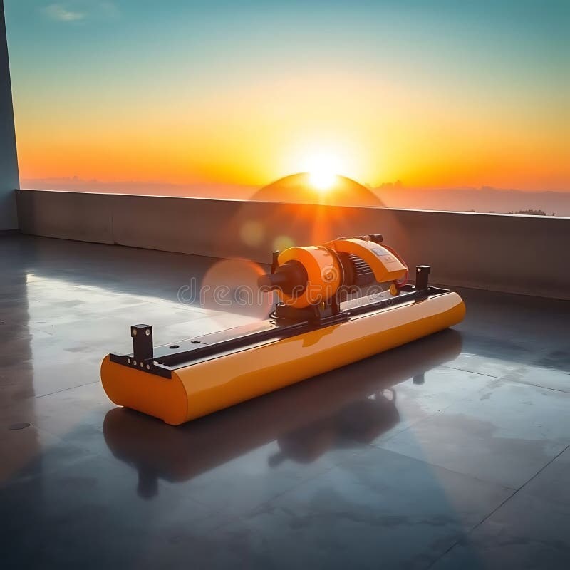 Brightly Colored Concrete Power Float Tool with Blades Spinning on a ...