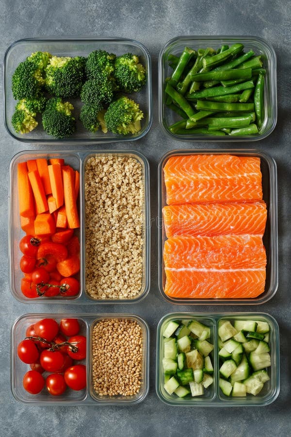 Brightly Colored Containers are Filled with Fresh Vegetables, Quinoa ...