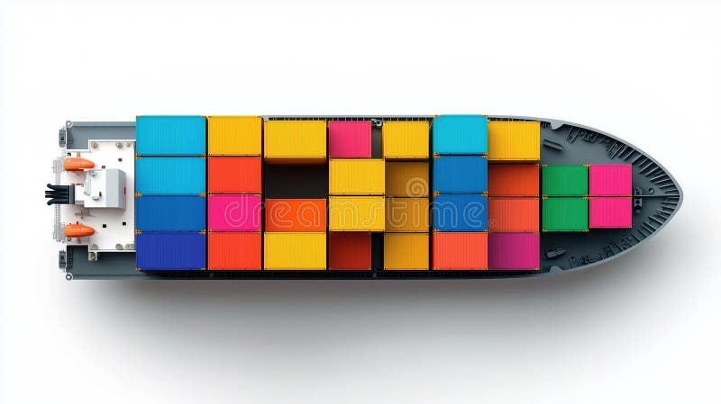 Brightly Colored Containers Stacked on a Cargo Ship Against White ...