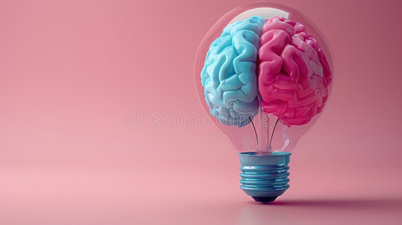 Brightly Colored Cute Minimalistic 3D Brain in a Lightbulb Representing ...