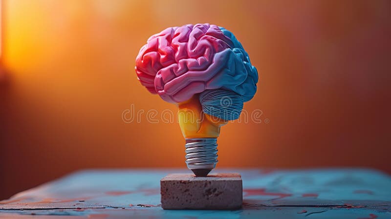 Brightly Colored Cute Minimalistic 3D Brain in a Lightbulb Representing ...