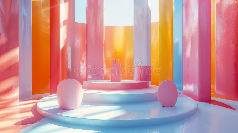 Brightly Colored Cyclorama Studio, with a Three-tiered Platform in the ...