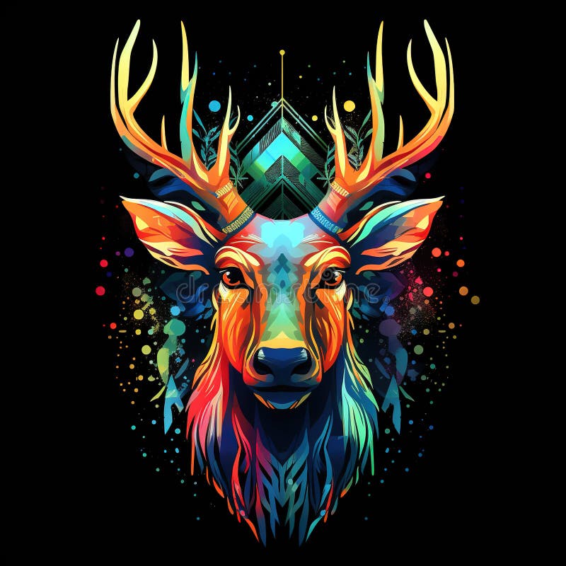 A Brightly Colored Deer Head on Black Background. Mammals. Wild Animals ...