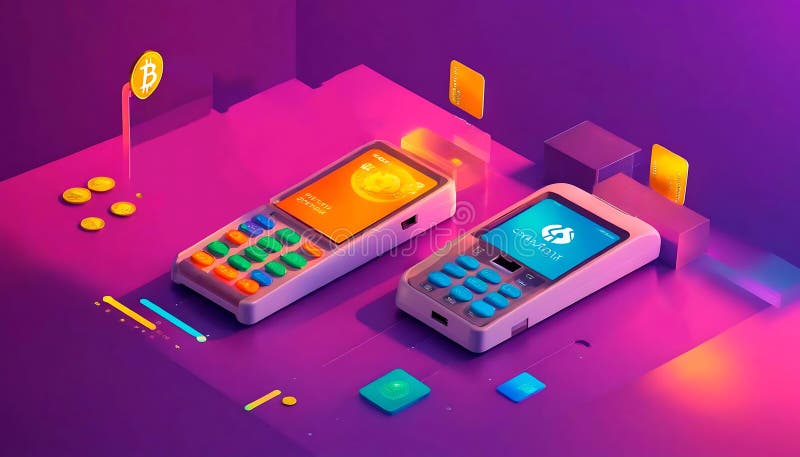 Brightly Colored Digital Payment Terminals Representing Cryptocurrency ...