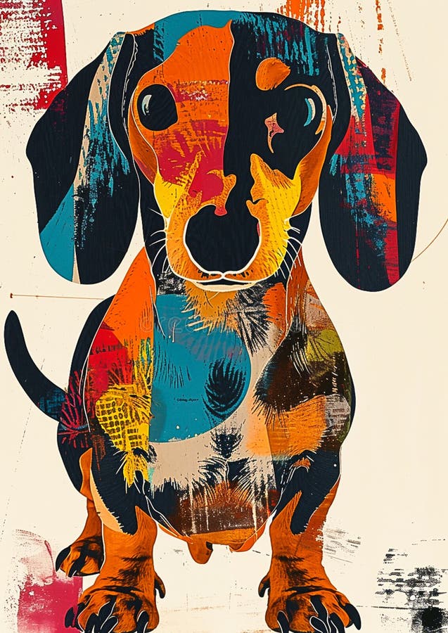 Brightly Colored Dog with a Colorful Collar on a White Background Stock ...