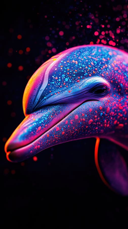 Brightly Colored Dolphin in a Neon Glow Stock Illustration ...